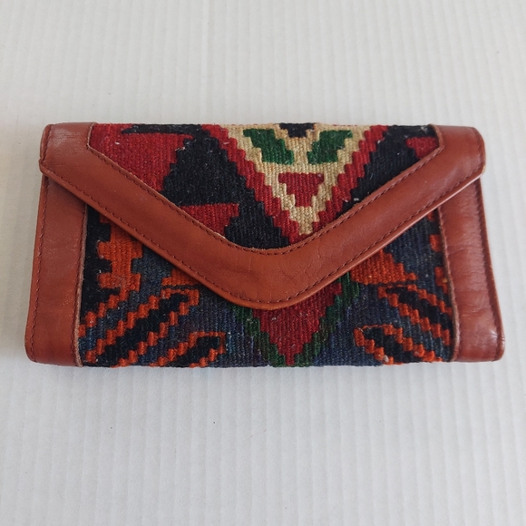 Bags | Aztec Boho Wallet Leather Cloth Bo Fold Checkbook Holder Turkey ...